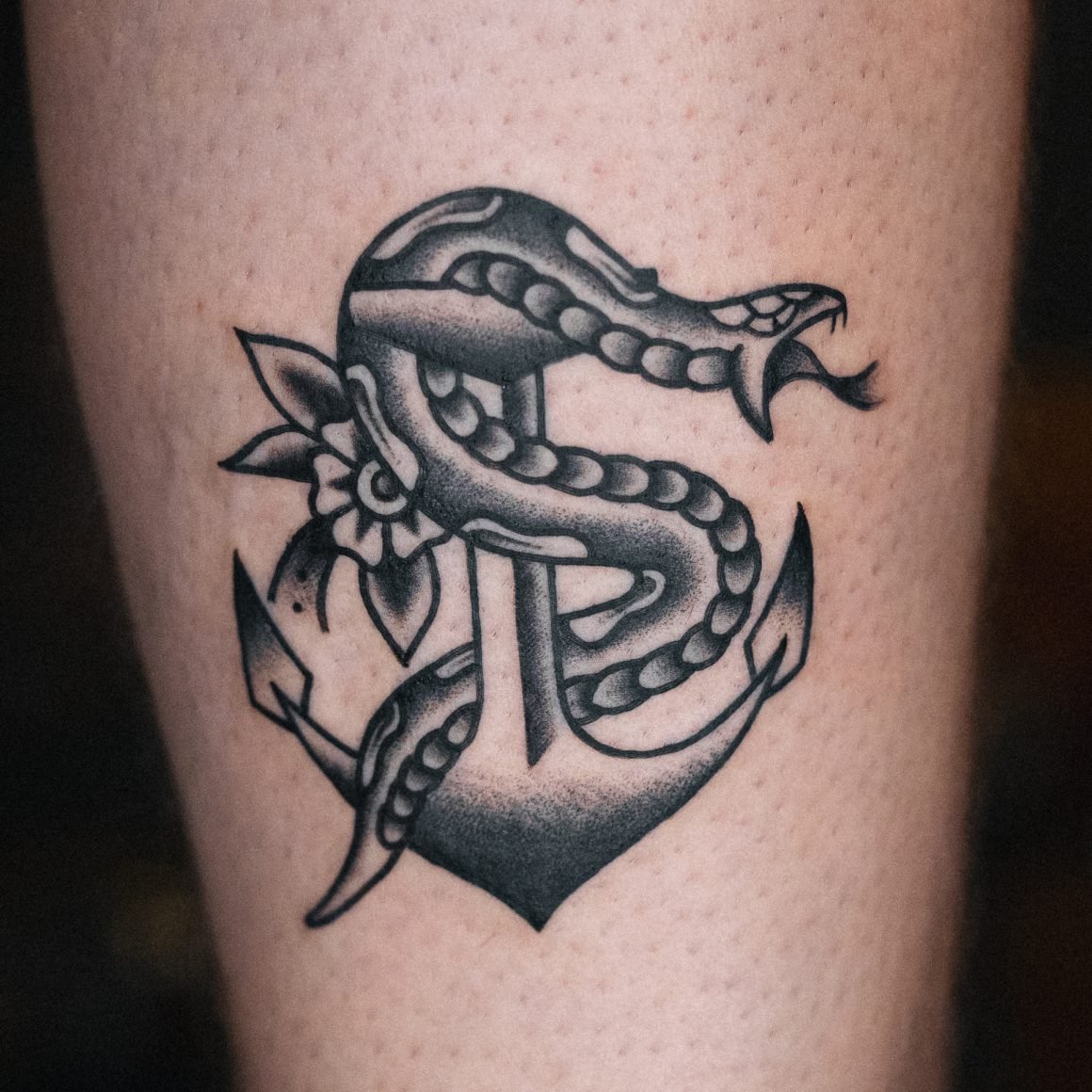 American Traditional Snake and Dagger Tattoo - GOOD TIMES INK