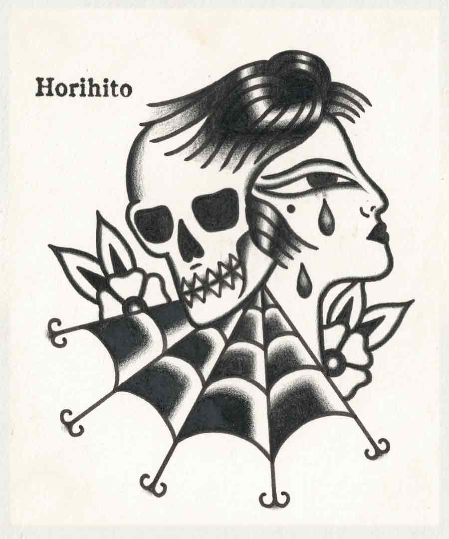 American Traditional Pin-Up Girl with Skull and Spider Web - GOOD TIMES INK