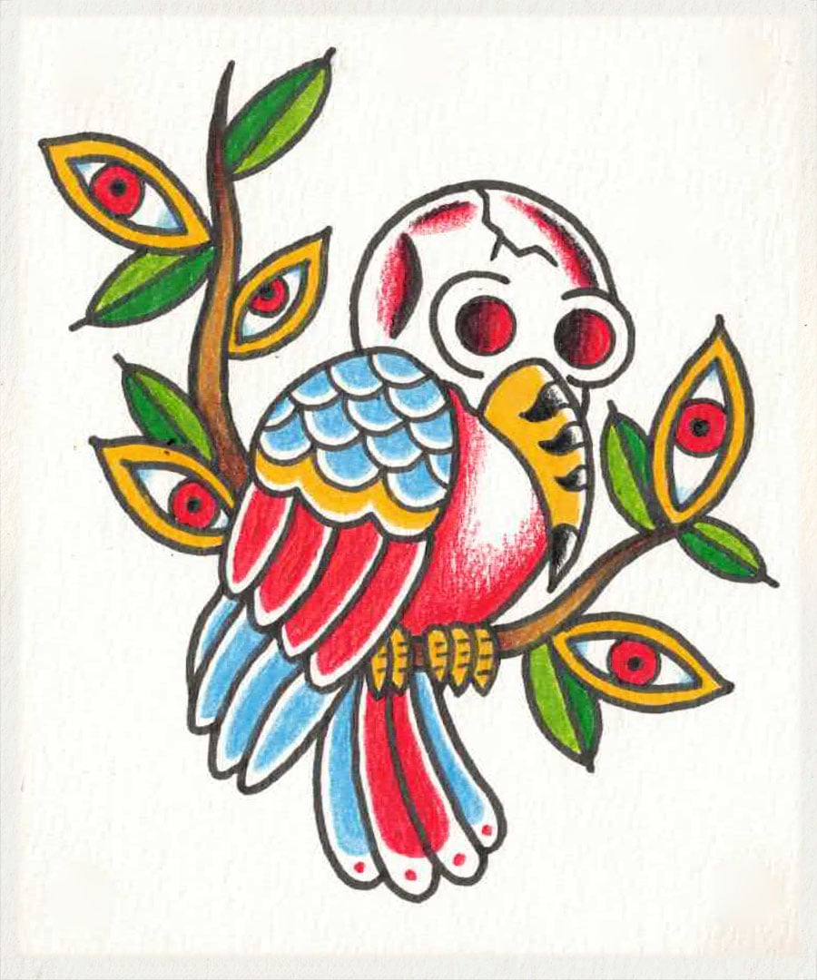 Skull Parrot Flash - GOOD TIMES INK