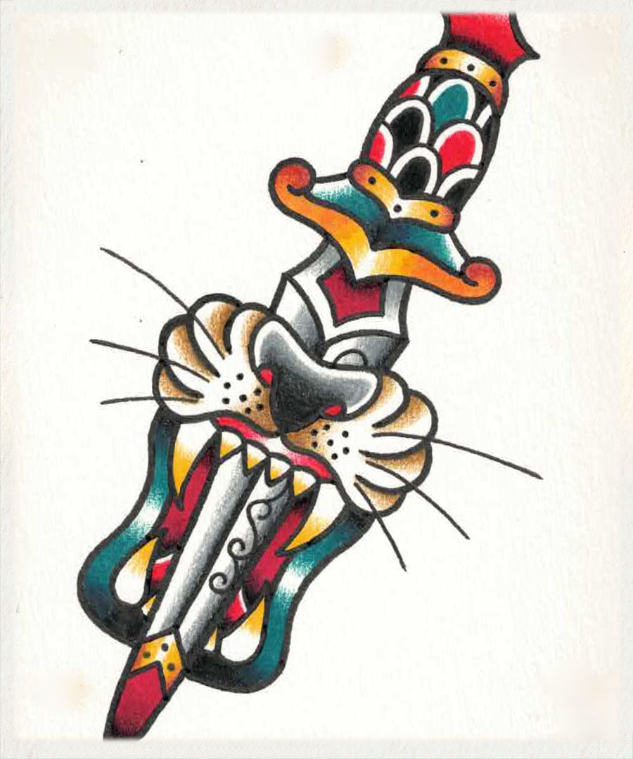 Panther and Dagger American Traditional Flash - GOOD TIMES INK