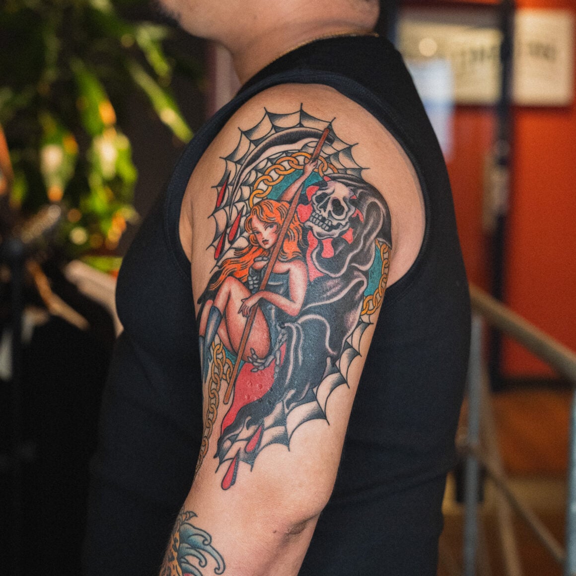 American Traditional Pin-Up Girl & Devil - GOOD TIMES INK