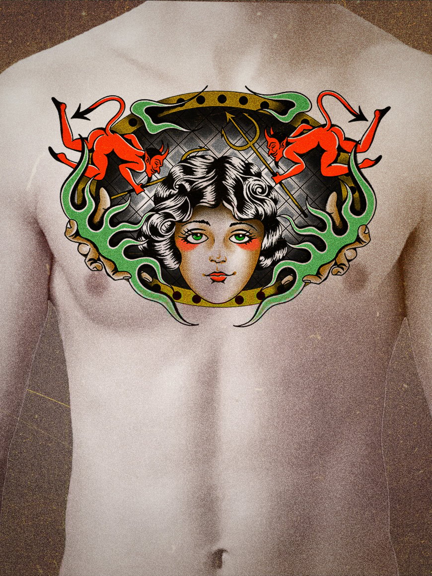 Girl and Devils Full Chest Piece - GOOD TIMES INK