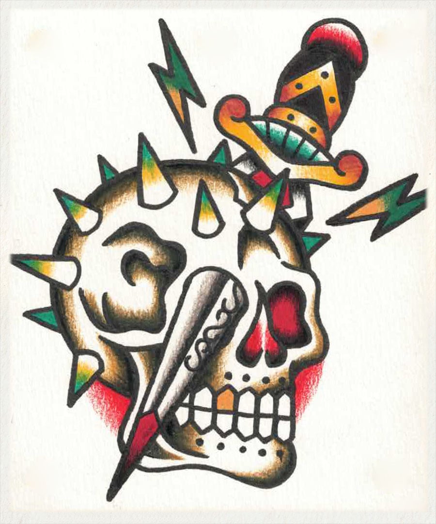 American Traditional Skull and Dagger Flash - GOOD TIMES INK